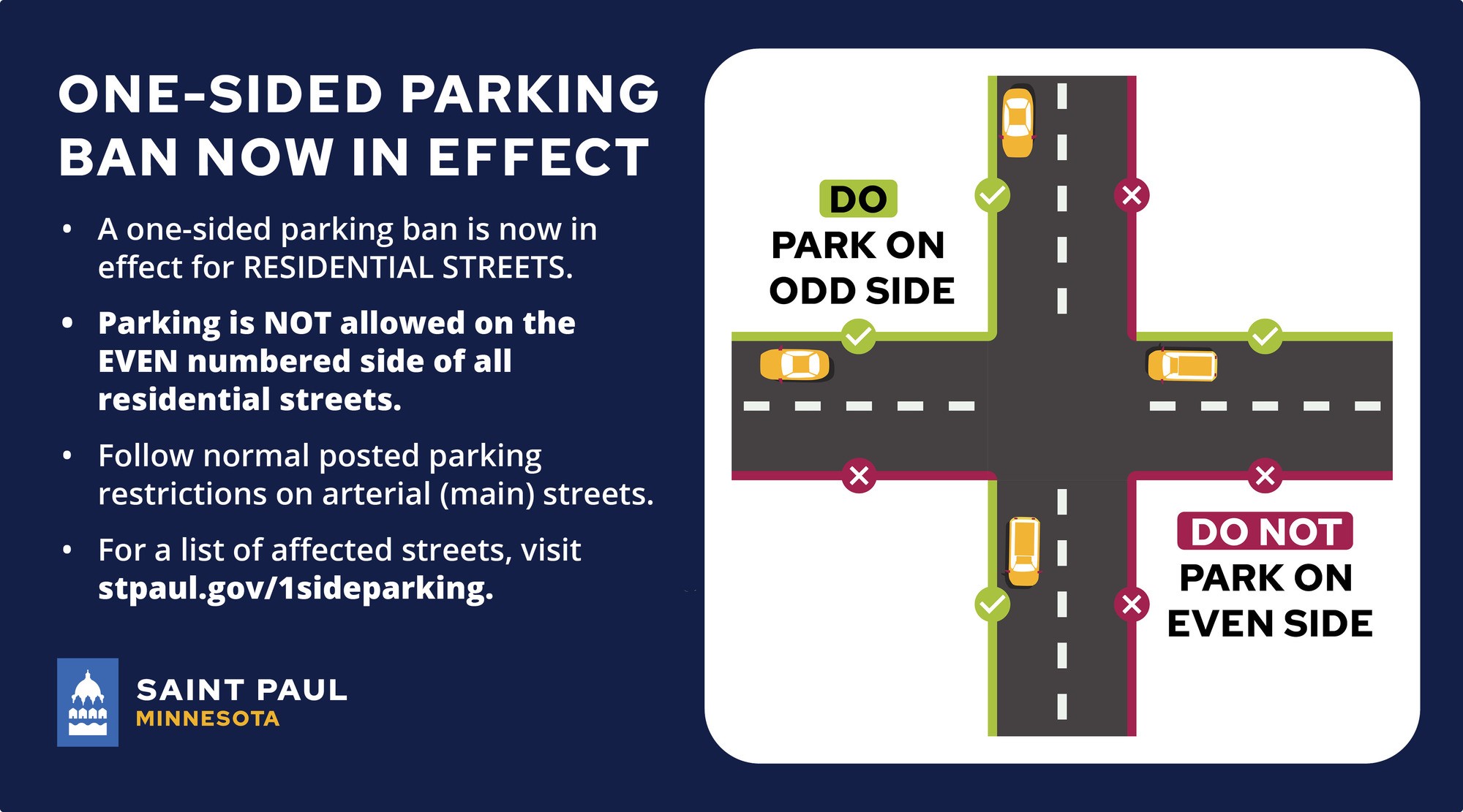 REMINDER: One-Sided Parking Ban Now in Effect | Current Students