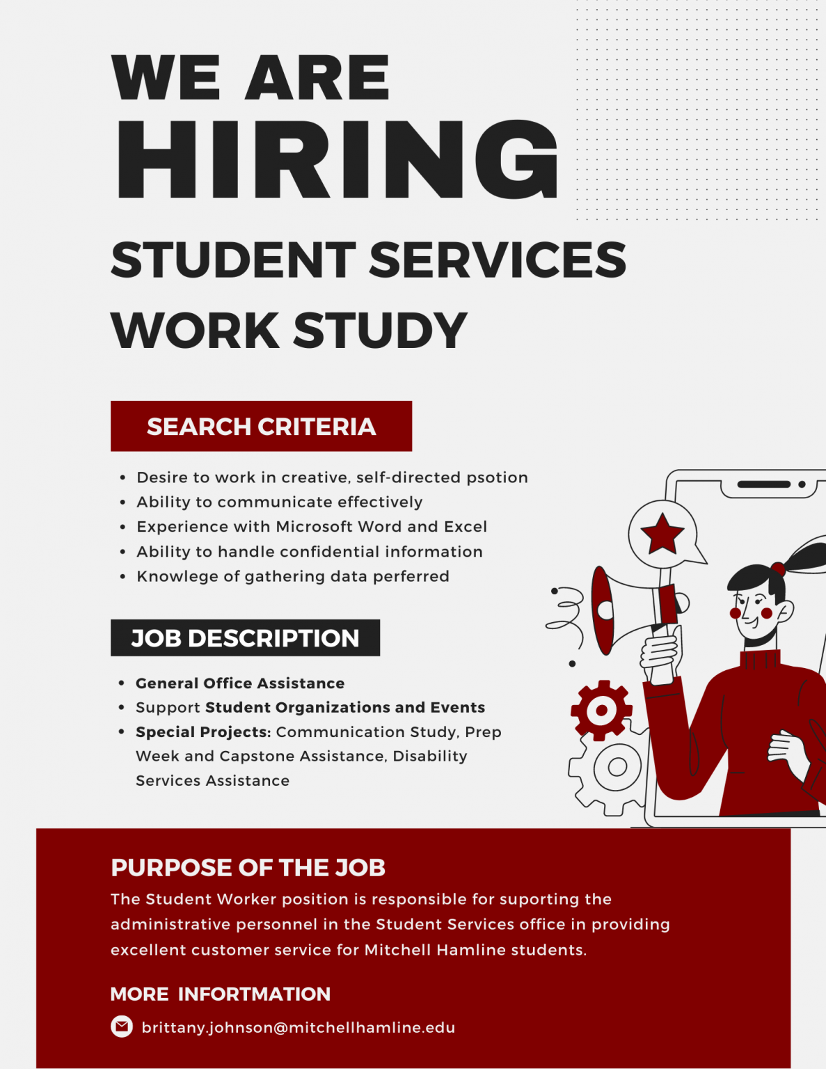 WE ARE HIRING – Student Work Study, Student Services | Current Students